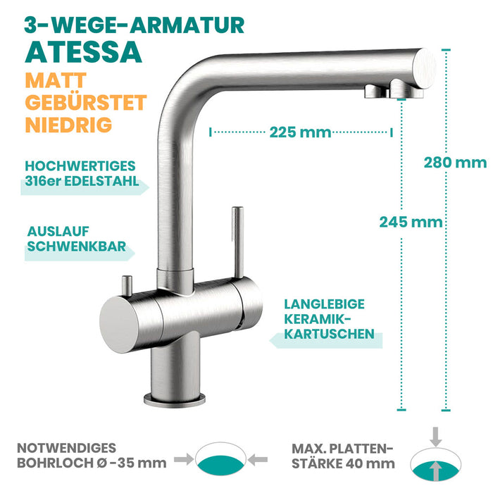 3-Wege-Armatur "Atessa niedrige Variante" in Edelstahl matt kaufen